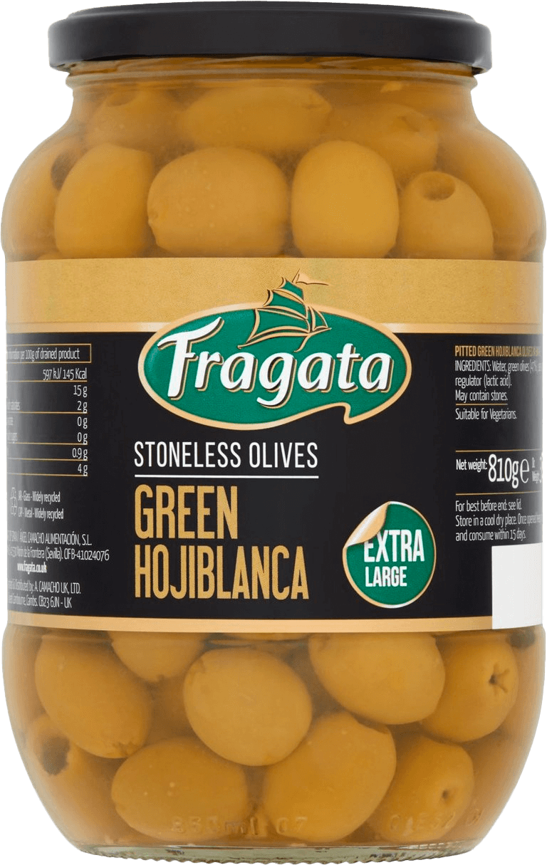 Stoneless Hojiblanca Green Olives - 810g - Fragata